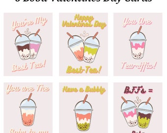 INSTANT DOWNLOAD - Bubble Tea Valentine Card Printable - Kids Printable ...