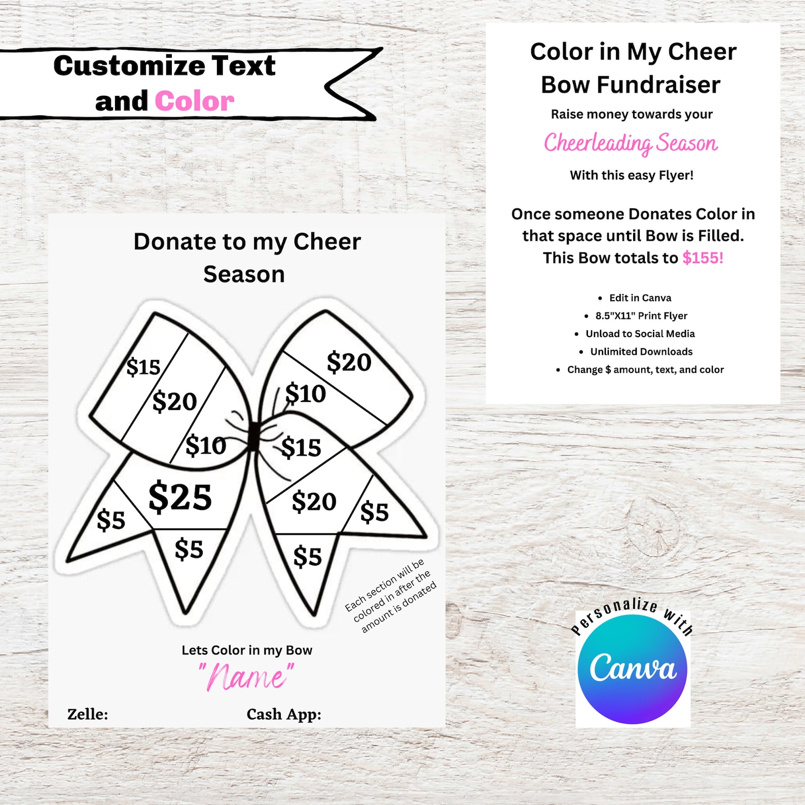 Color in My Cheer Bow Fundraiser Flyer/ Sponsor My Season Flyer - Etsy
