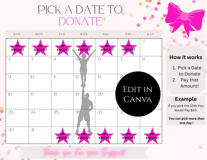 Editable Cheer Calendar Fundraiser Printable Template - Etsy