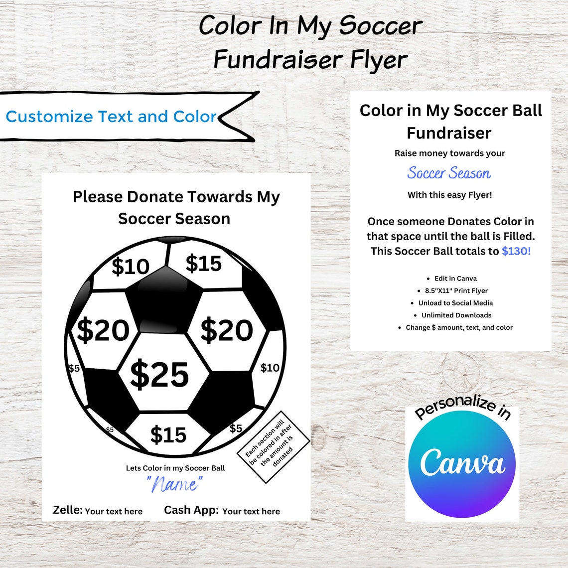 Editable Soccer Fundraiser Printable/ Fill in My Soccer Ball Donations ...