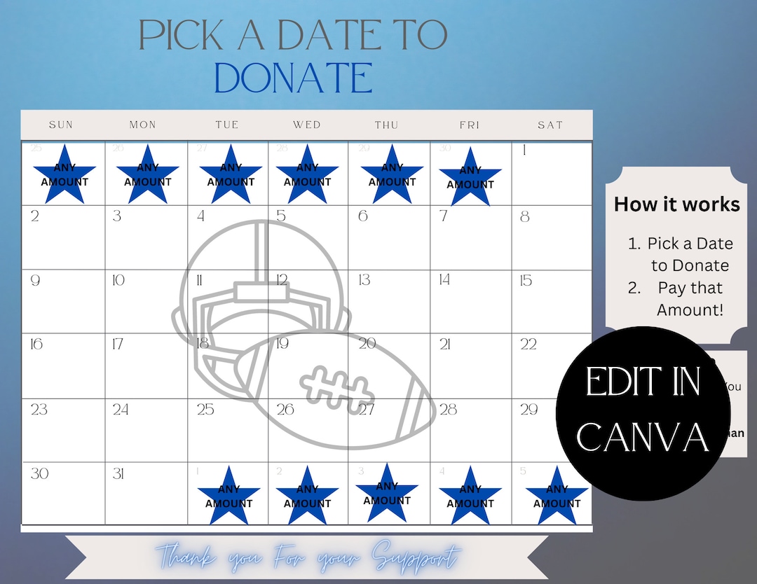 Editable Football Calendar Fundraiser Flyer - Etsy