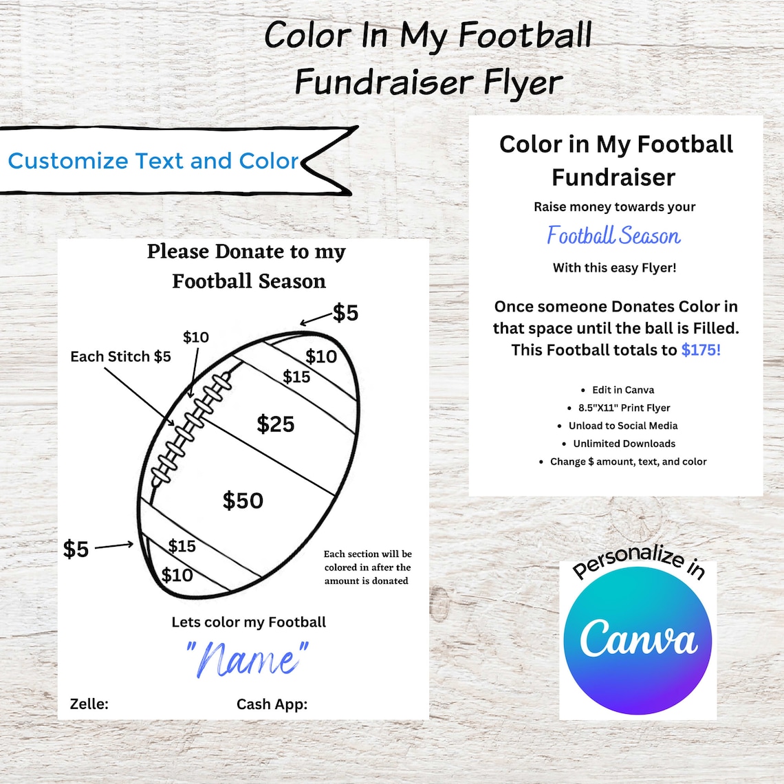 Color in My Football Fundraiser Flyer - Etsy