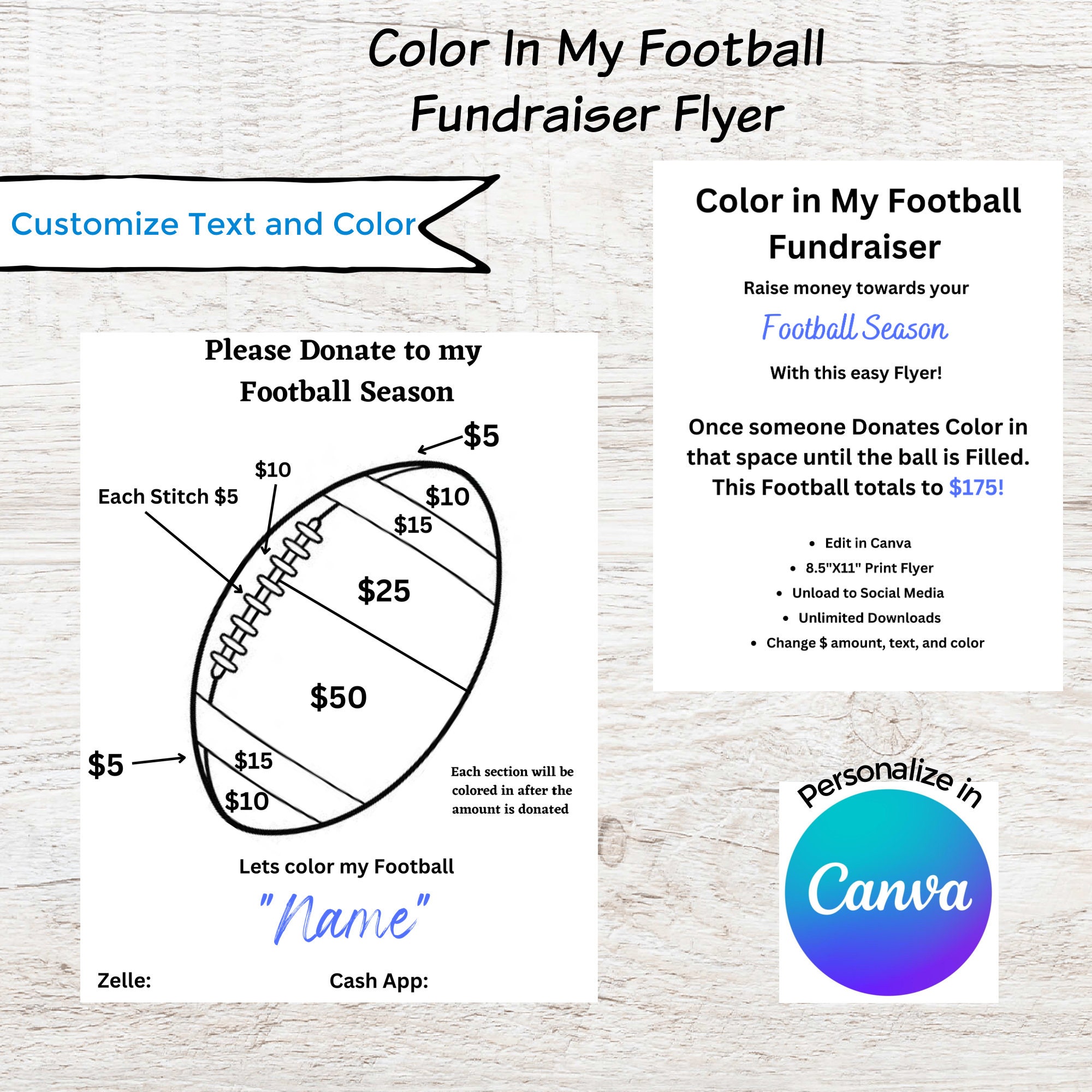 Color in My Football Fundraiser Flyer - Etsy