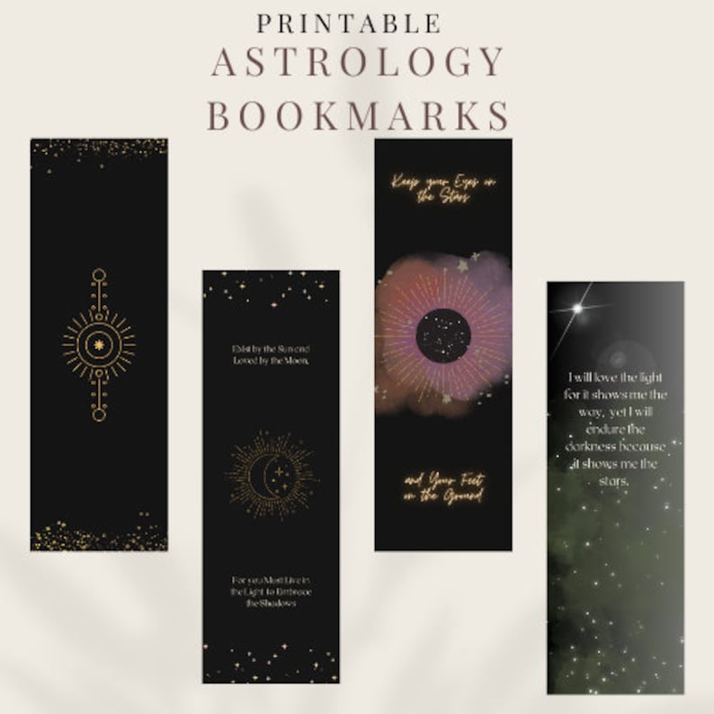4 Astrology Stars Bookmarks, Stars Sun Moon Space Bookmark, Reading ...