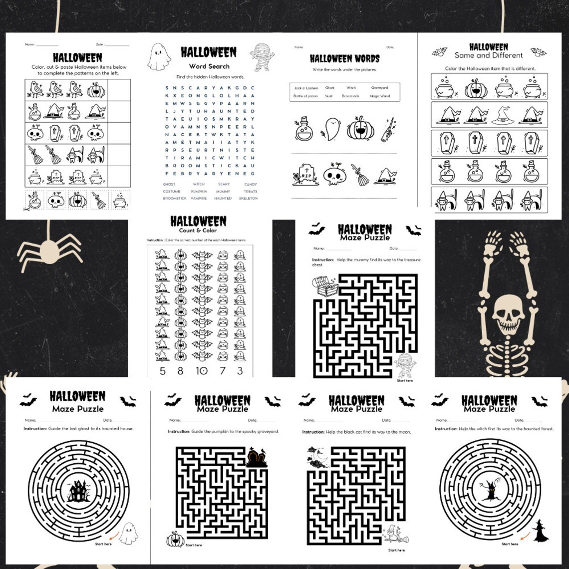 Halloween Activity Bundle, Mazes, Puzzles and More - Etsy