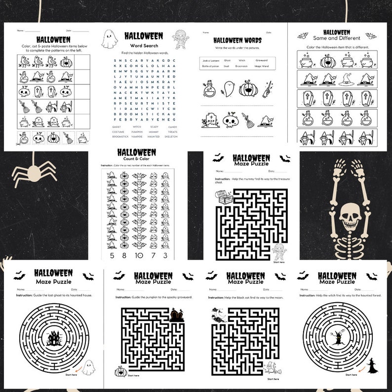 Halloween Activity Bundle, Mazes, Puzzles and More - Etsy