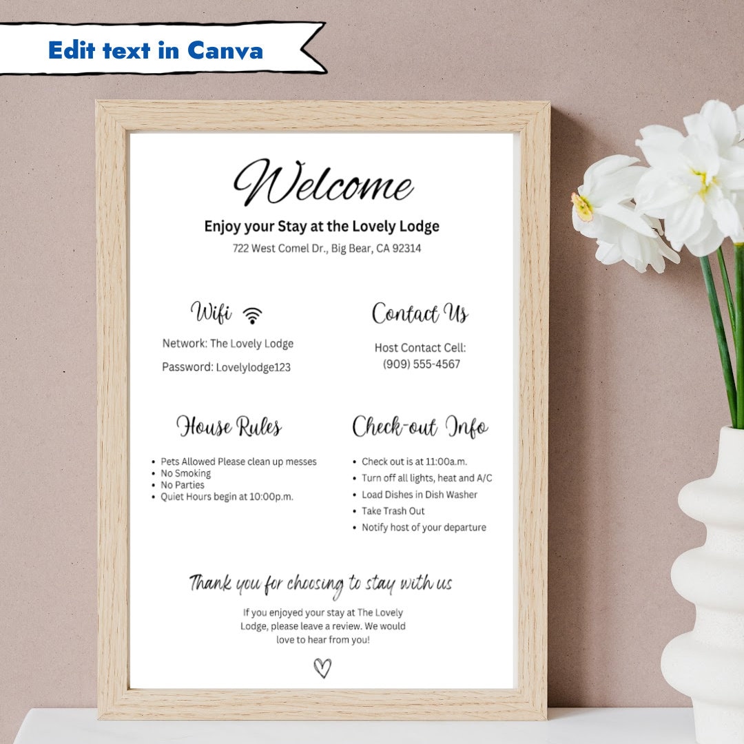 Editable Canva Welcome Sign for Air Bnb/ VRBO, Welcome Sign Template - Etsy
