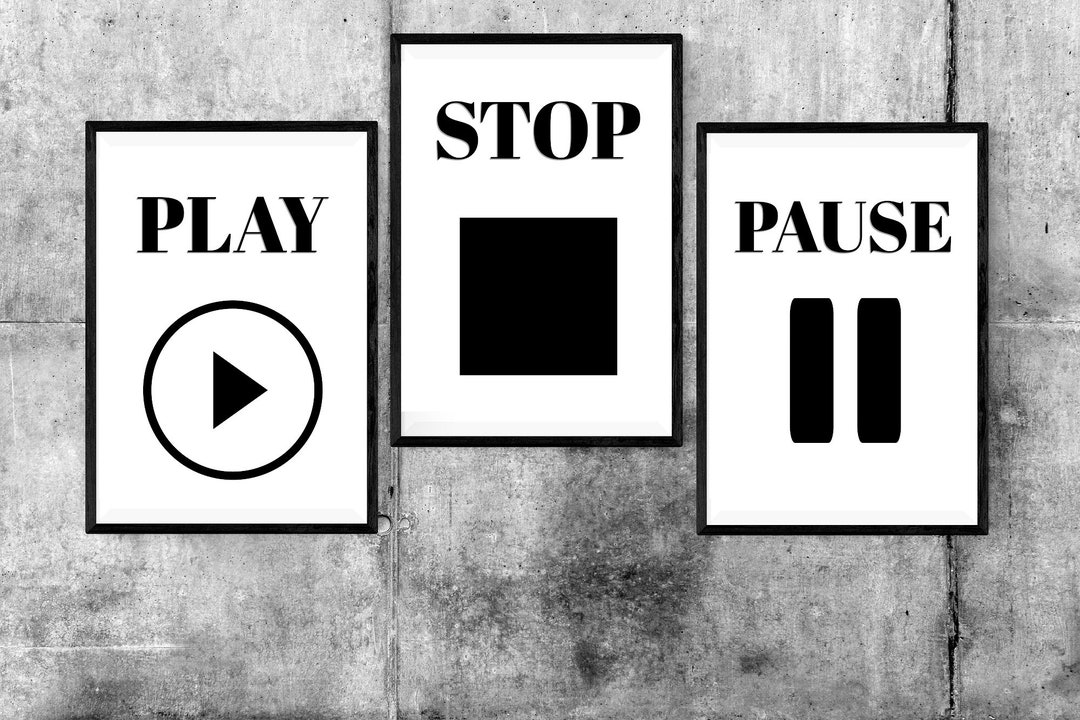 Movie Room Digital Prints Set of 3/ Play Pause Stop Digital Prints ...