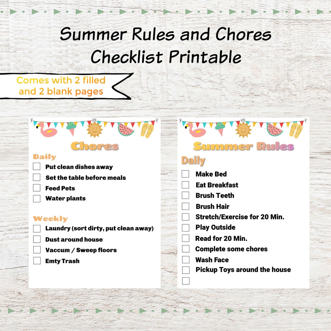 Summer Rules and Chore Checklist - Etsy