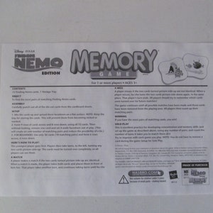 Vintage / Retro Pixar Finding Nemo Edition Memory Matching - Etsy