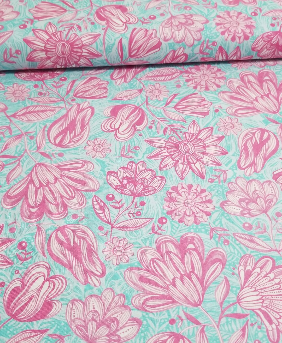 Pink and Blue Fabric 1 Yard 3 Wishes Magic Garden Pink Garden Fabric ...