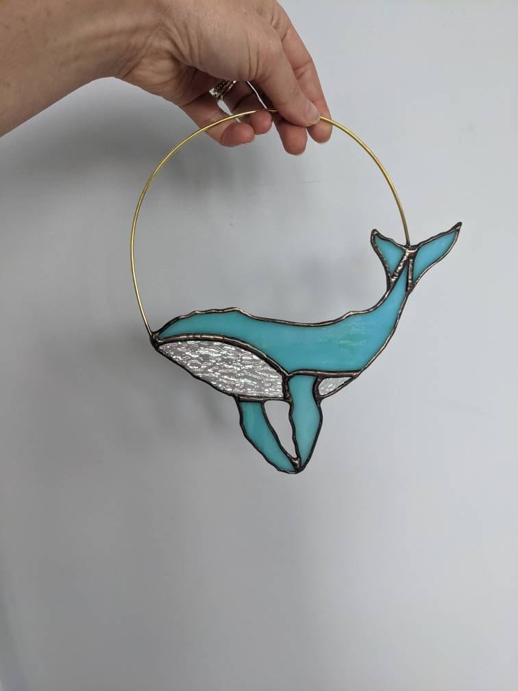 Stained Glass Hoop Whale - Etsy
