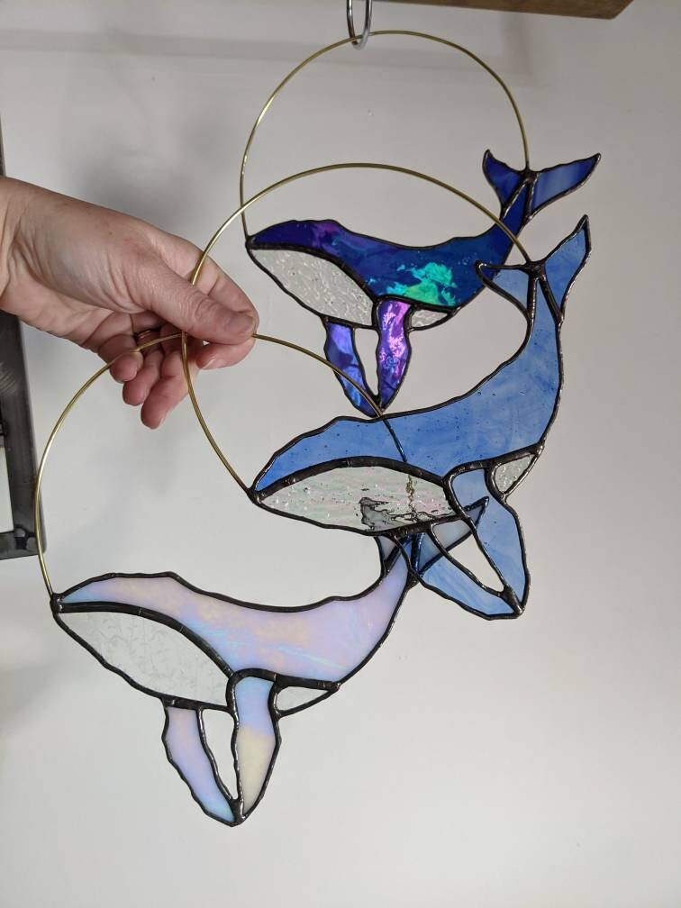 Stained Glass Hoop Whale - Etsy