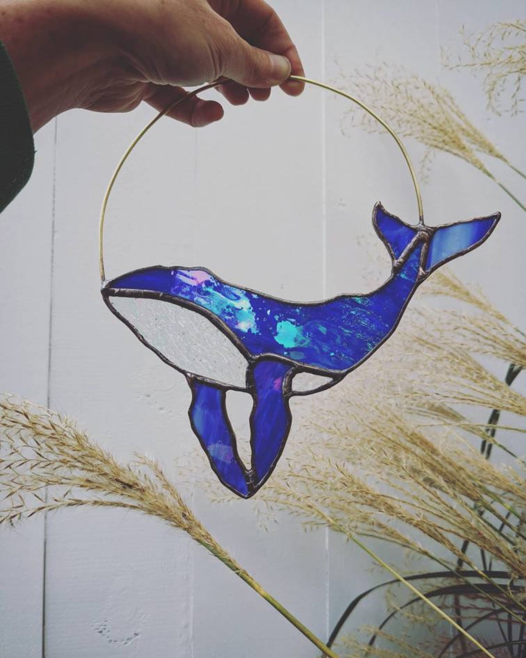 Stained Glass Hoop Whale - Etsy