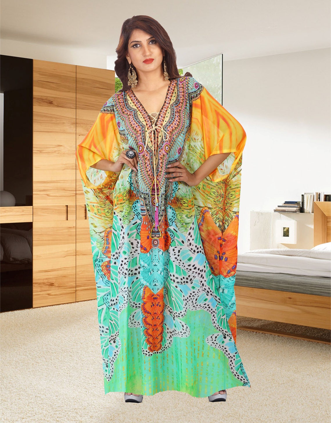 Print Kaftan Designer Silk Caftan Tunic Long Beach Cover Up Etsy