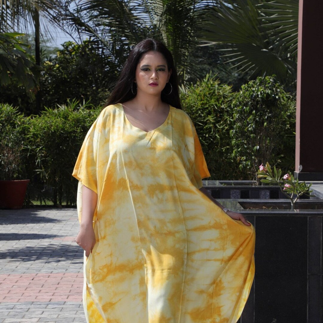 Turmeric Tie-dye Rayon Kaftan: Natural Dye Resort Dress - Etsy