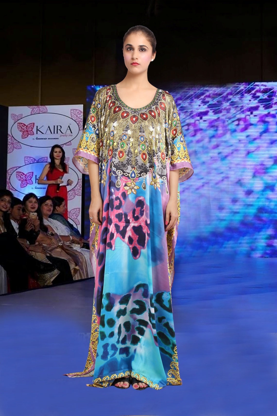 Silk Feel Kaftan's Animal Print Full Length Jewelled | Etsy