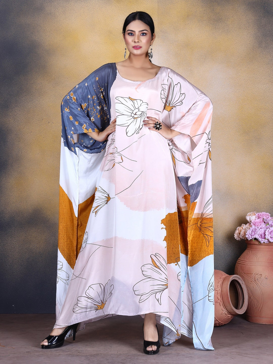 Blooms of Beauty: Women's Floral Print Kaftan, Flower Print Kaftan ...