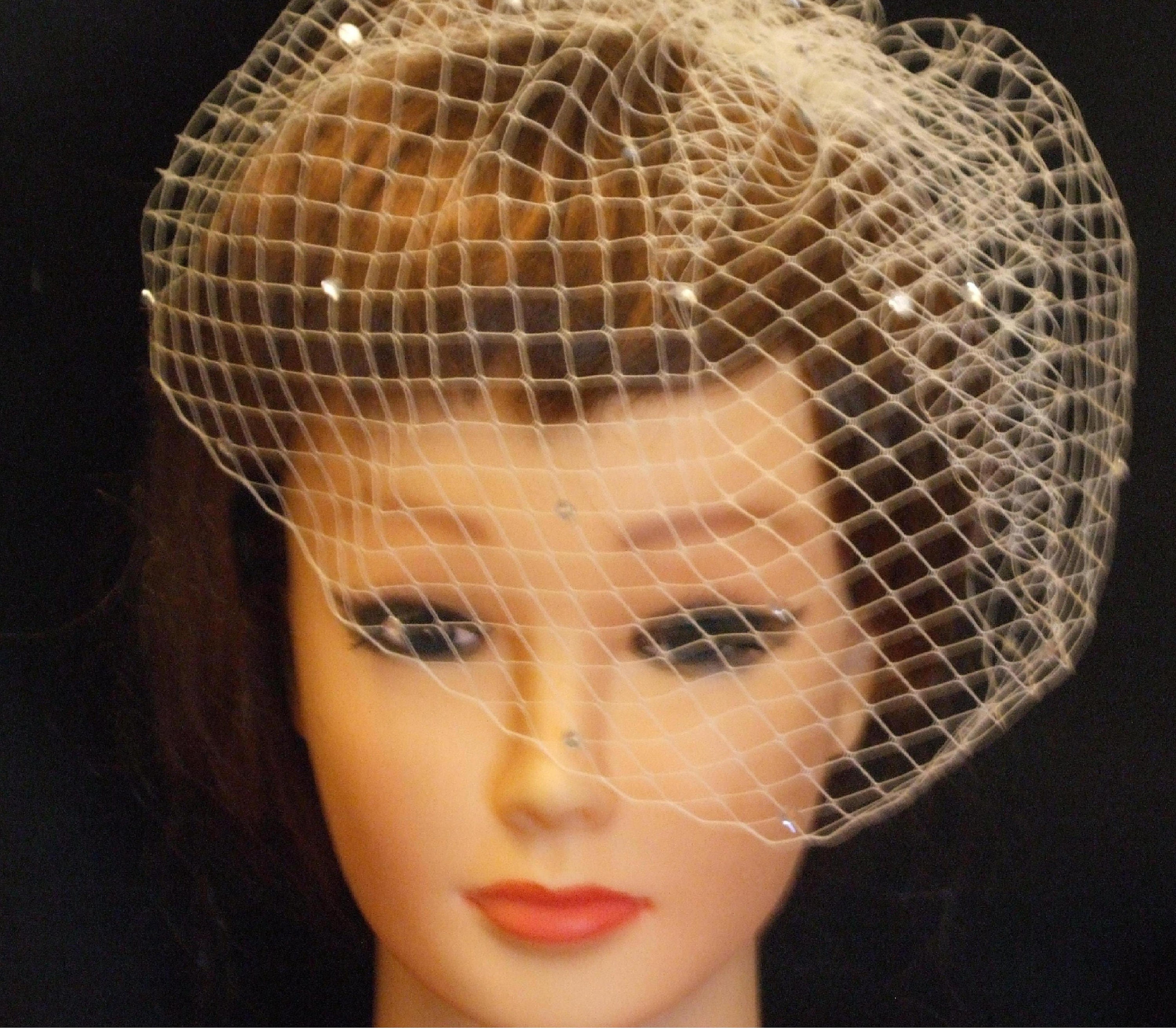Vintage 1940s-50s Fascinator Veil Hat White, Ivory Lace Hat birdcage ...