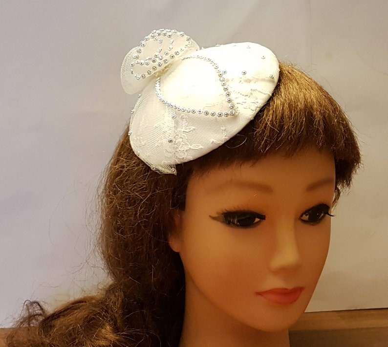 Vintage 1940s-50s Fascinator Veil Hat White, Ivory Lace Hat #birdcage ...