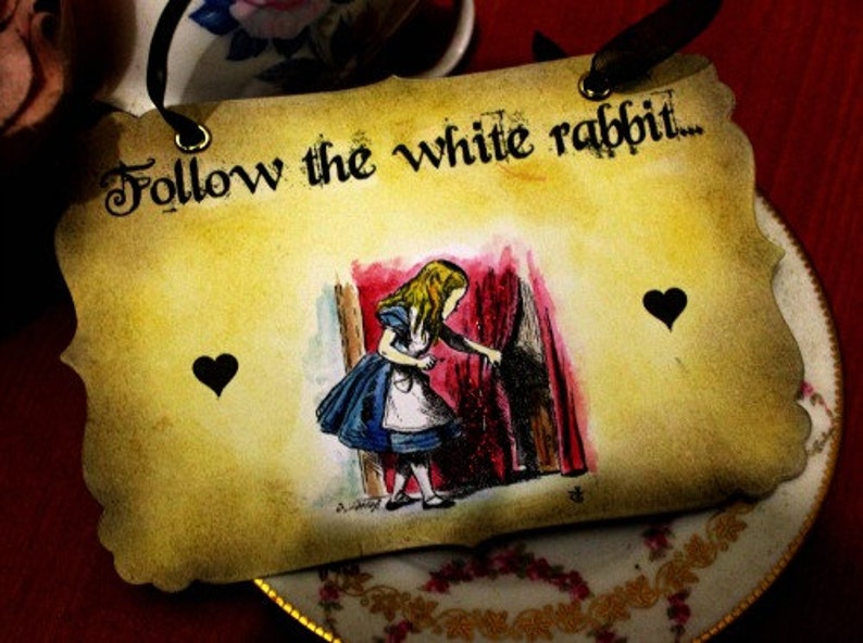 Follow the White Rabbit vintage Alice in Wonderland Sign - Etsy