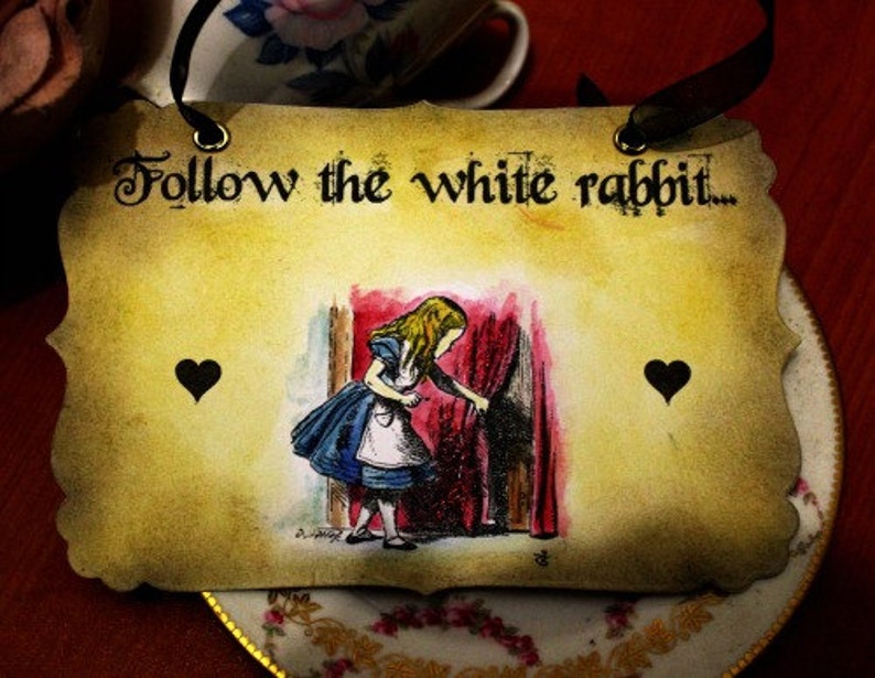 Follow the White Rabbit vintage Alice in Wonderland Sign - Etsy