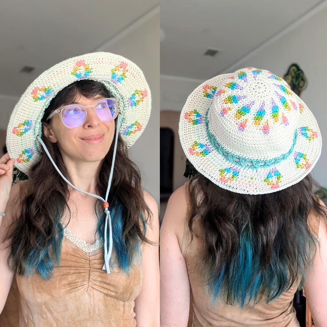 Pattern: Sunburst Mosaic Sunhat / Crochet Wide Brimmed Sunhat / PDF ...