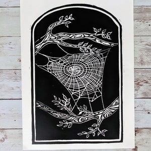 Spider Web Lino Print - Etsy