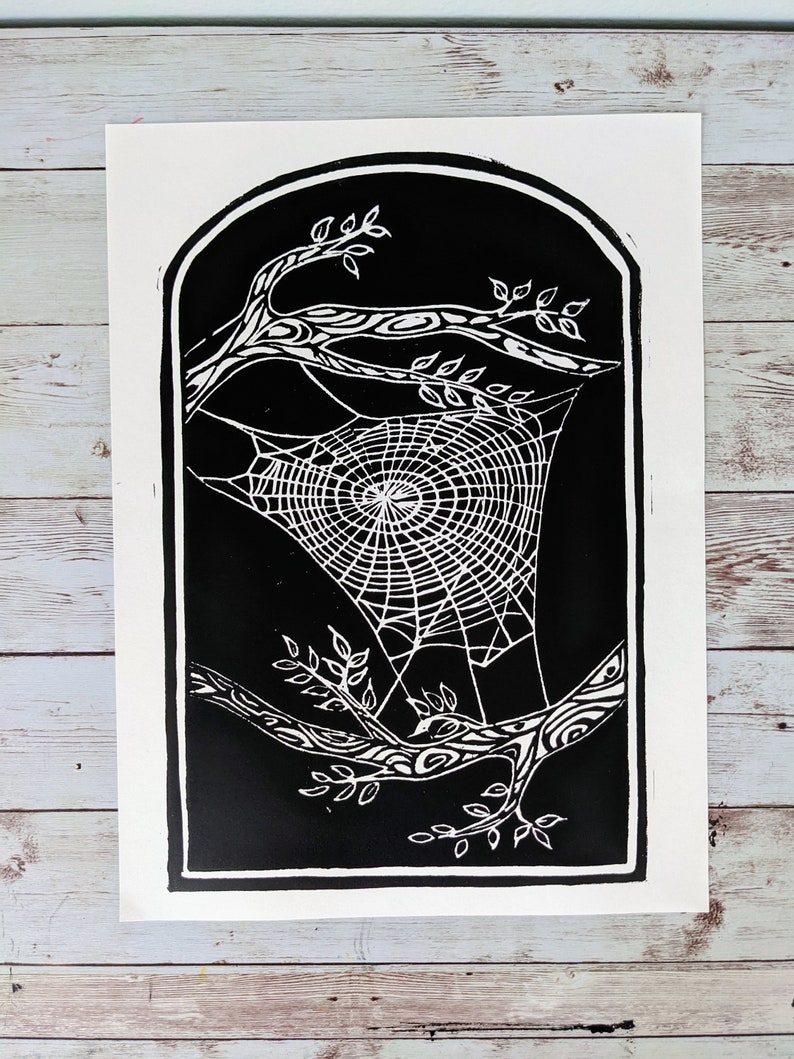 Spider Silk Spider Web / Entomology and Plant Themed Lino Block Art ...