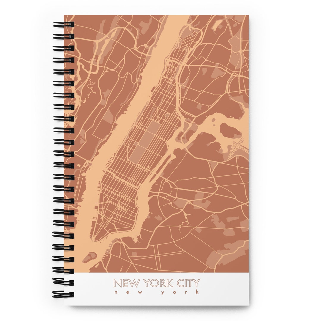 New York City Map Spiral Notebook (dotted Paper) - Beige Pink / Bullet ...