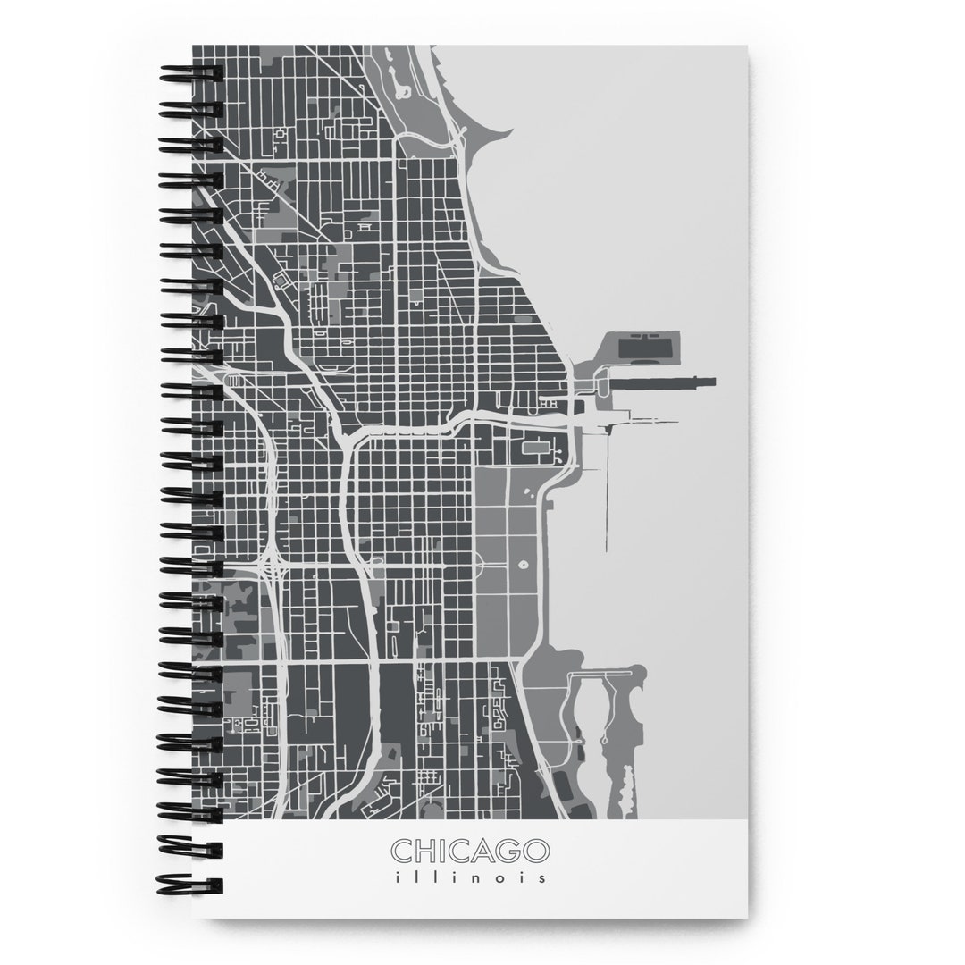 Chicago Map Spiral Notebook (dotted Paper) - Charcoal Gray - Etsy