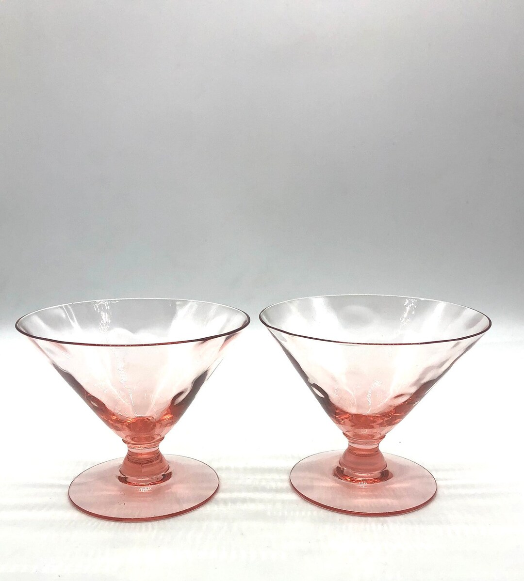 Two Gorgeous Pink Depression (fry?) Martini Sherbert Ripple Glasses ...