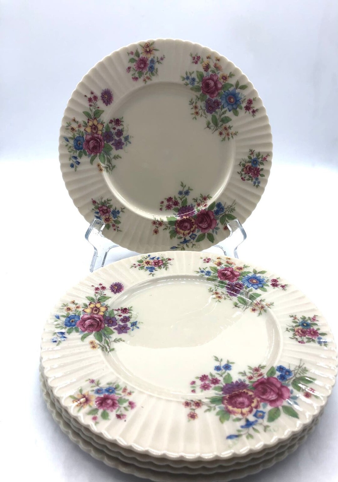 Five Gorgeous Lenox 0-480 Victoria Patterned Salad Plates With Blue and ...