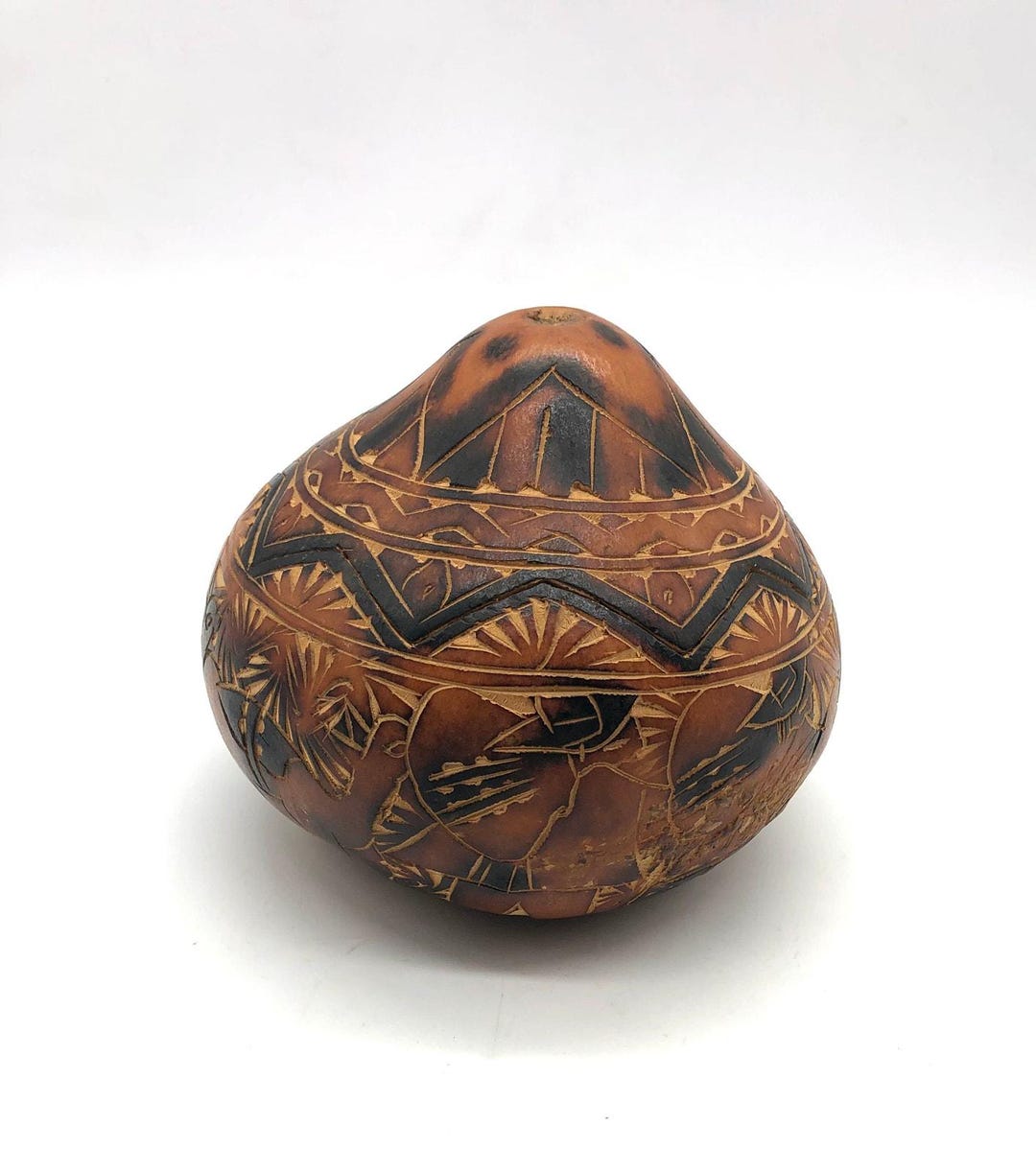 Super Cute Made in Peru Hand Curved Tribal Design Gourd Trinket Lidded ...