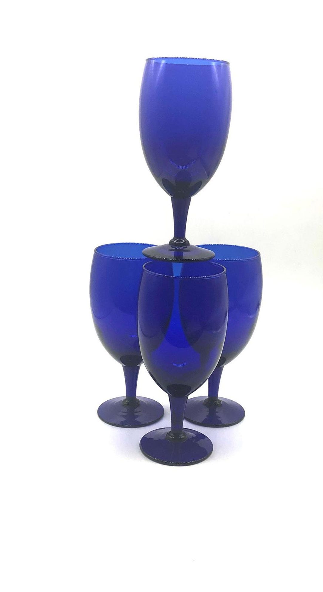 Four Gorgeous Deep Blue Cobalt Goblets Tea Water Wine Glasses Possibly ...