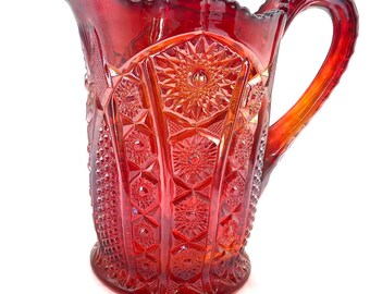 Red Glass Pitcher - Etsy