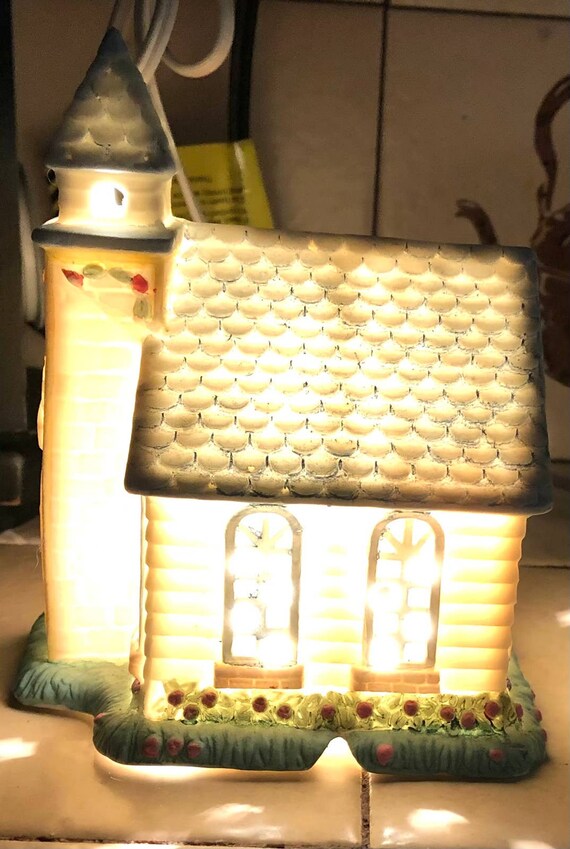 Beautiful Lighted Church Village Building Figurine | Etsy