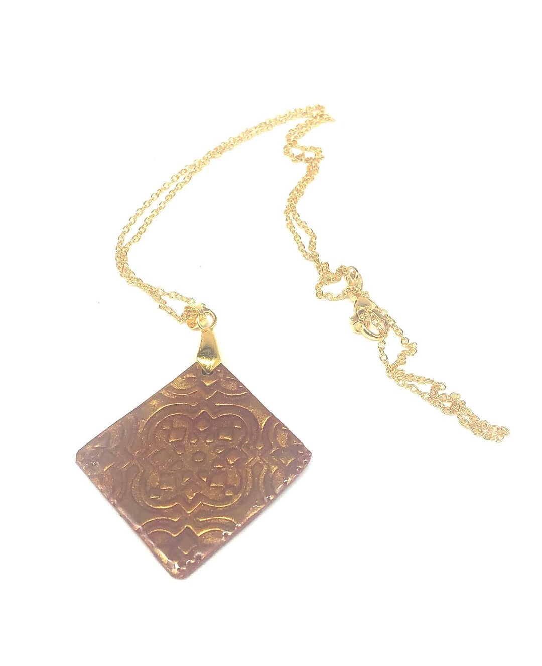 Gorgeous Patterned Brick Red With Gold Highlights Clay Pendant Gold ...