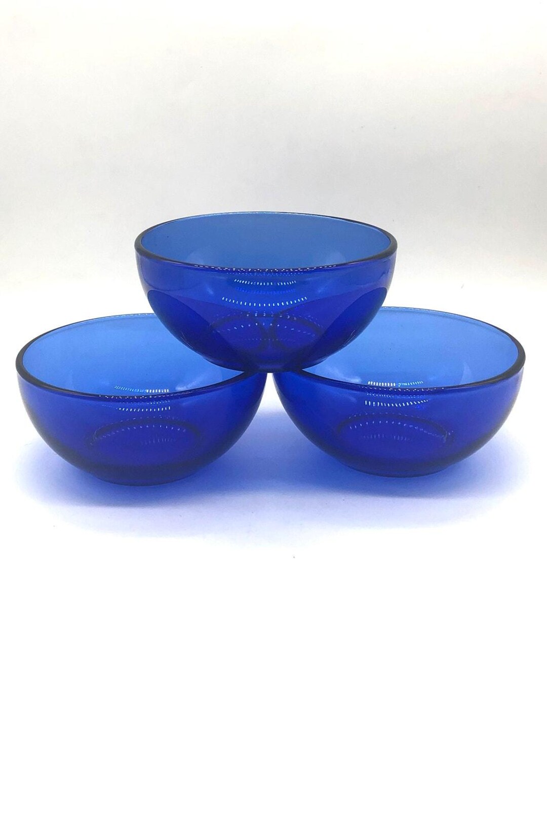 Three Gorgeous Thick Cobalt Glass Cereal Soup Bowls Deep Blue Sturdy ...