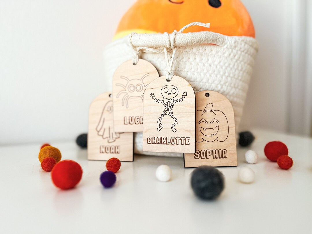 DIGITAL 4 Scored Designs Halloween Trick or Treat Boo Basket Name Tags ...