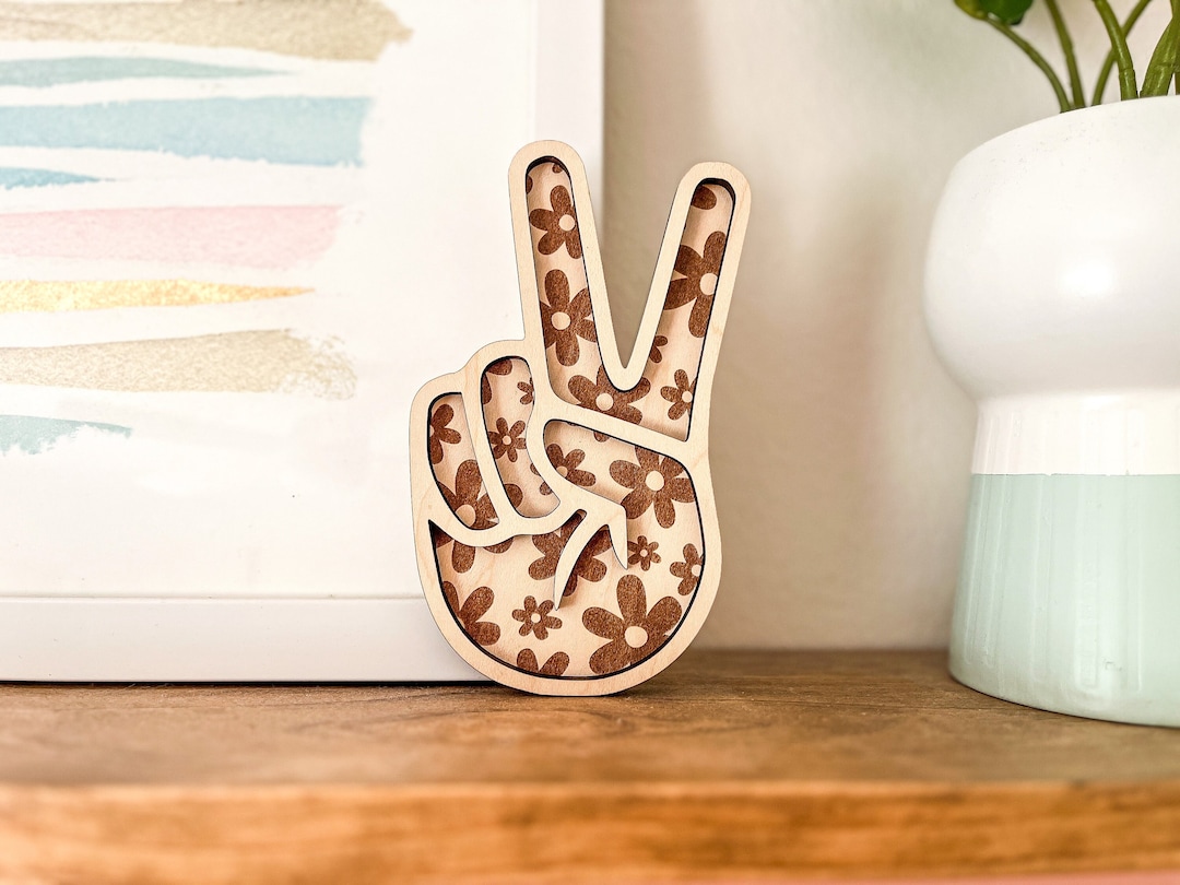DIGITAL Floral Daisy Hand Peace Sign Laser Cut SVG, Engraved Flower ...