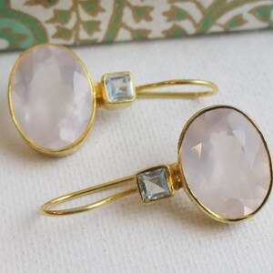Rose Quartz Blue Topaz Drop Earrings Gemstone Earrings gold Earrings ...
