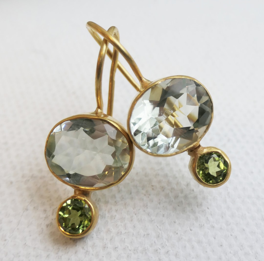 Green Amethyst & Peridot Drop Earrings - Gold Vermeil 925 - by GIA ...