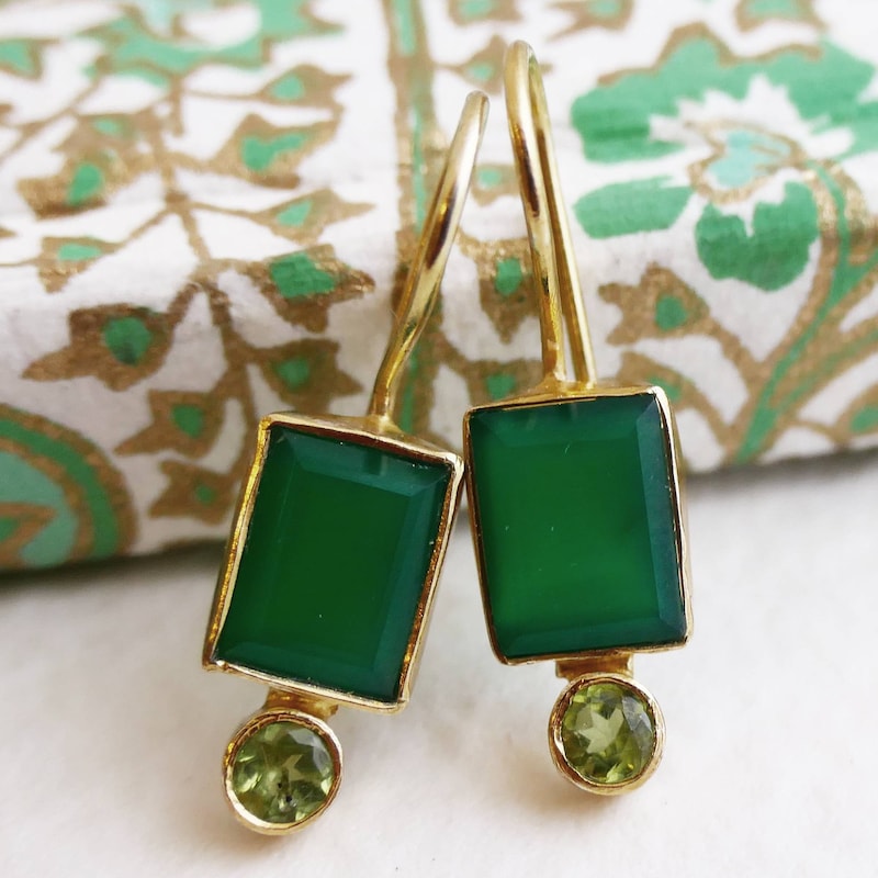 Onyx and Peridot Earrings - Etsy