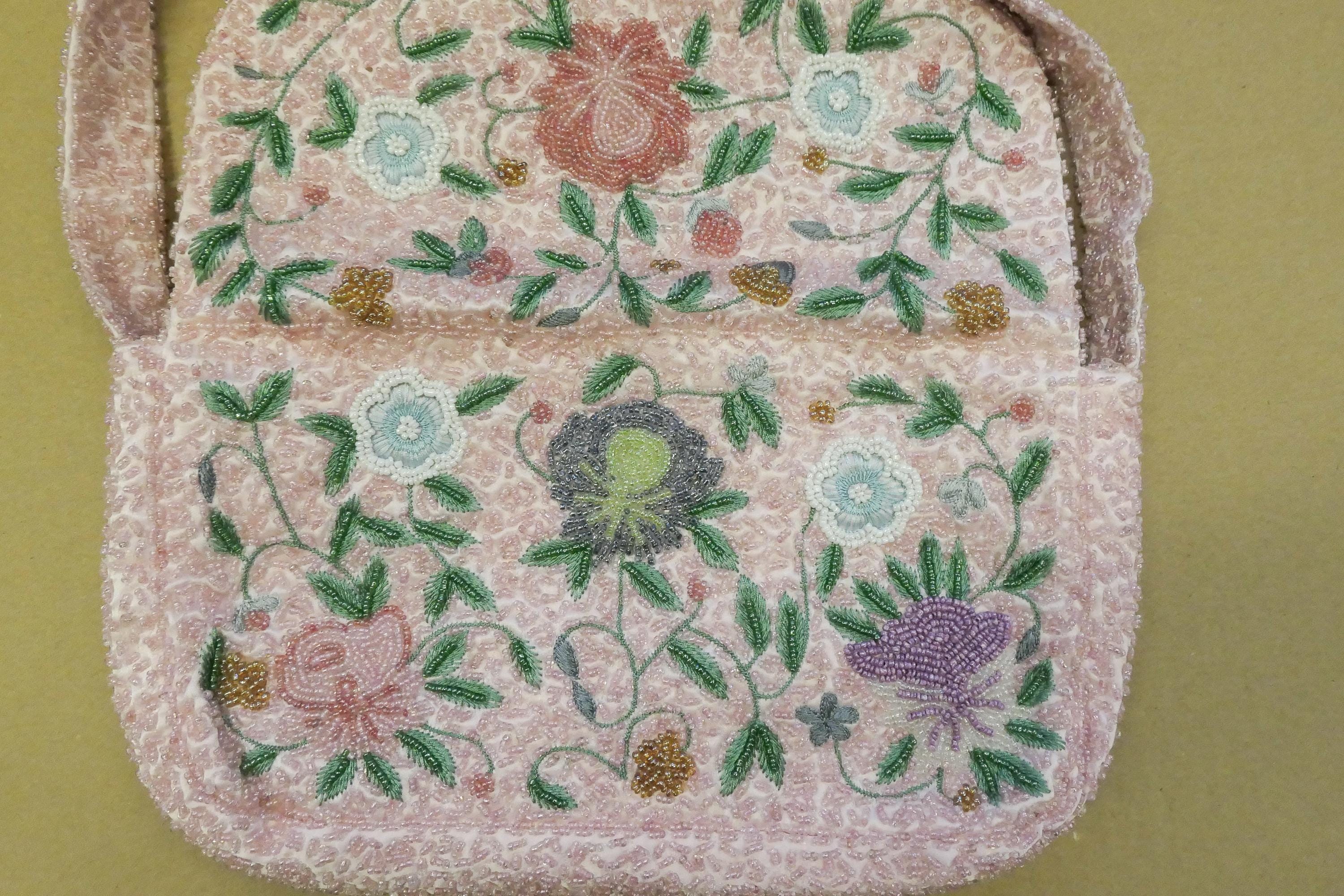 Vintage Hand Beaded Pink Silk Purse - Gifts for Women - Handmade ...