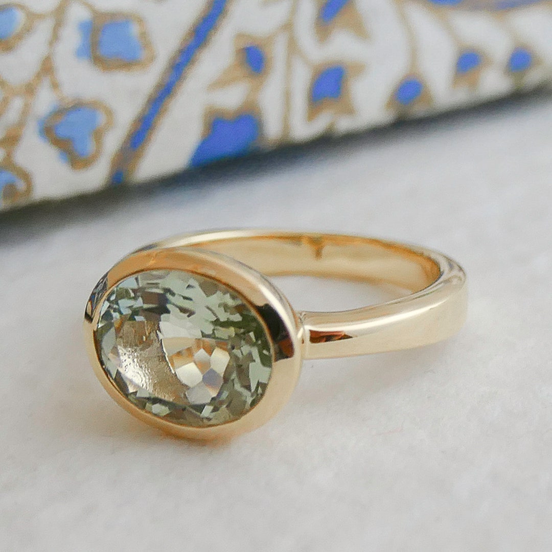 Oval Green Amethyst Gold Plated Sterling Silver 925 Ring Natural ...