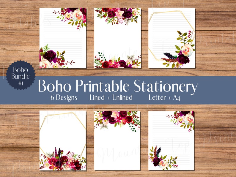 Floral Stationery Set Lined and Unlined Printable Writing Paper Gifts ...