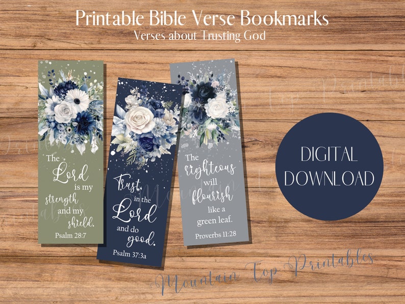 Floral Bookmark Gift for Her Cute Blue Bookmarks With Bible Verses for ...