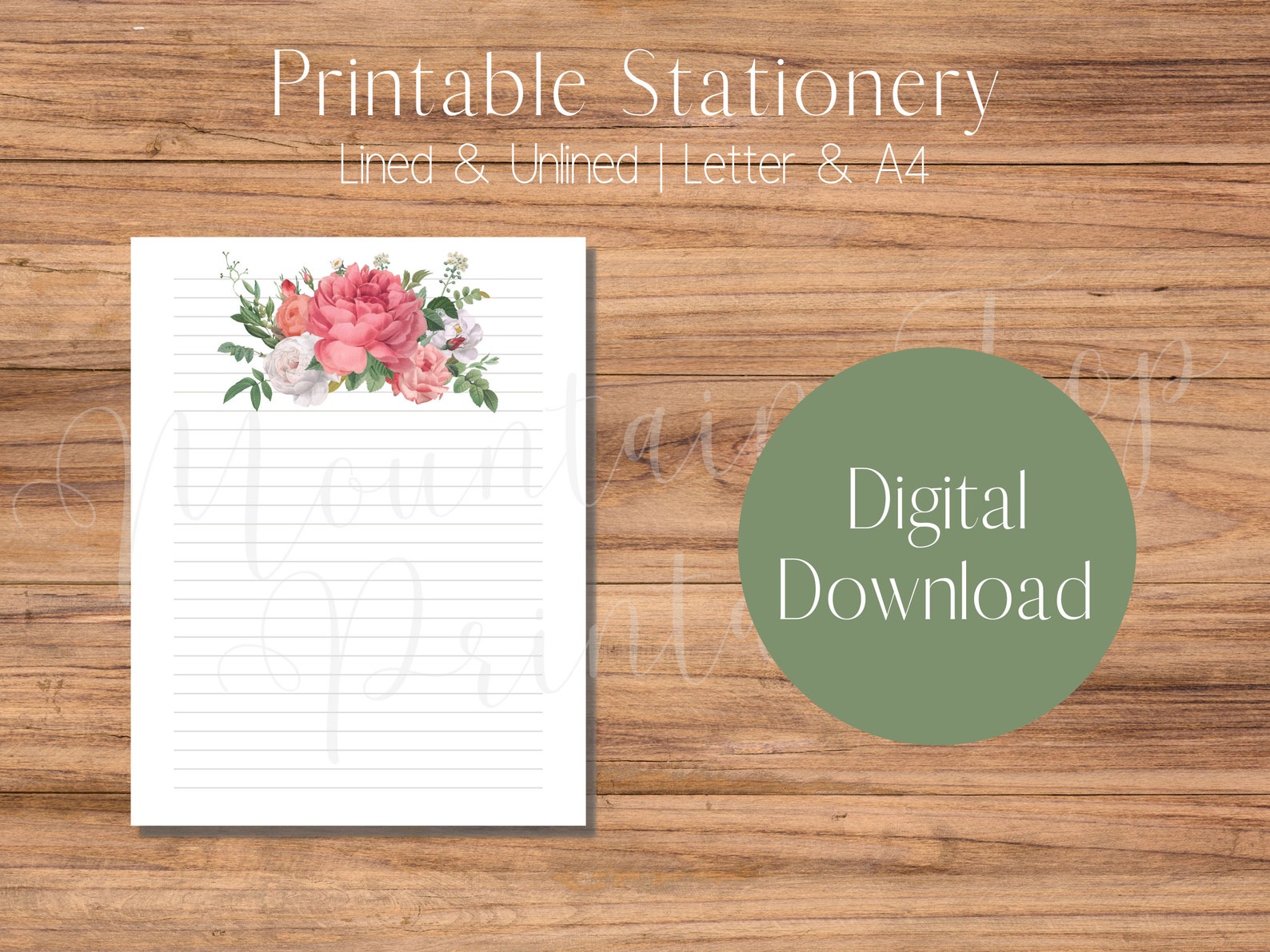 Floral Stationery Set Pastel Rose Lined and Unlined Printable Paper ...