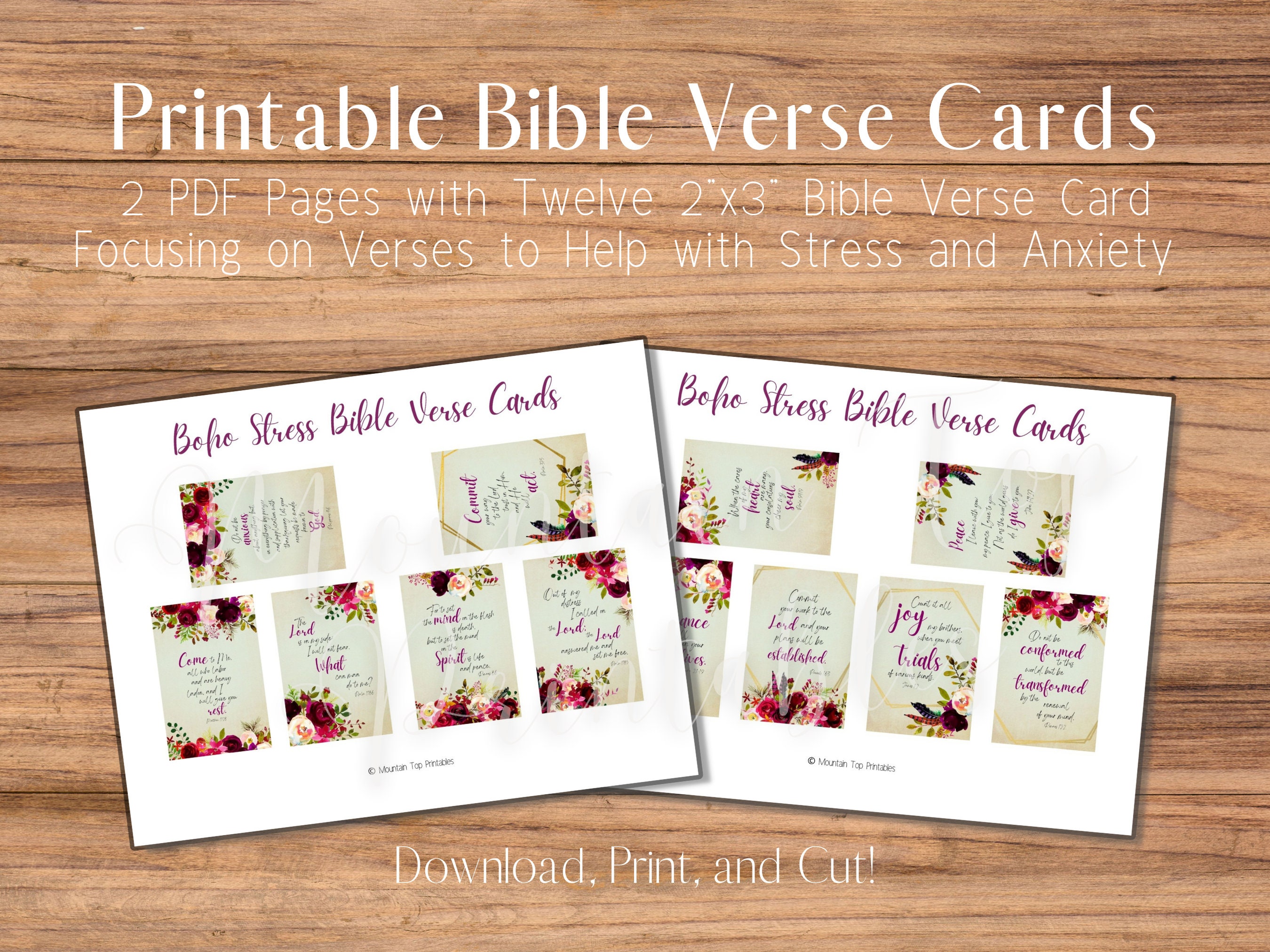 Printable Bible Verses Set of 12 Scripture Memory Cards Gift for Her ...